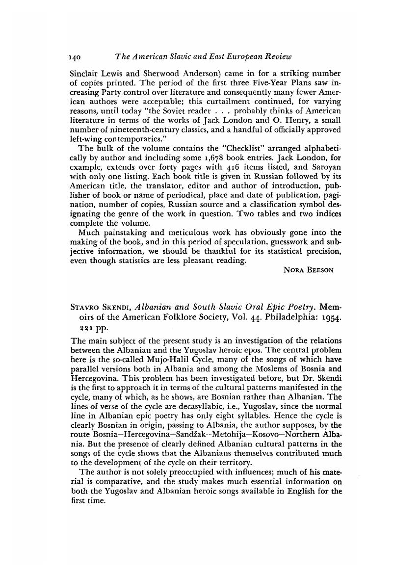 Stavro Skendi, Albanian and South Slavic Oral Epic Poetry. Memoirs of ...