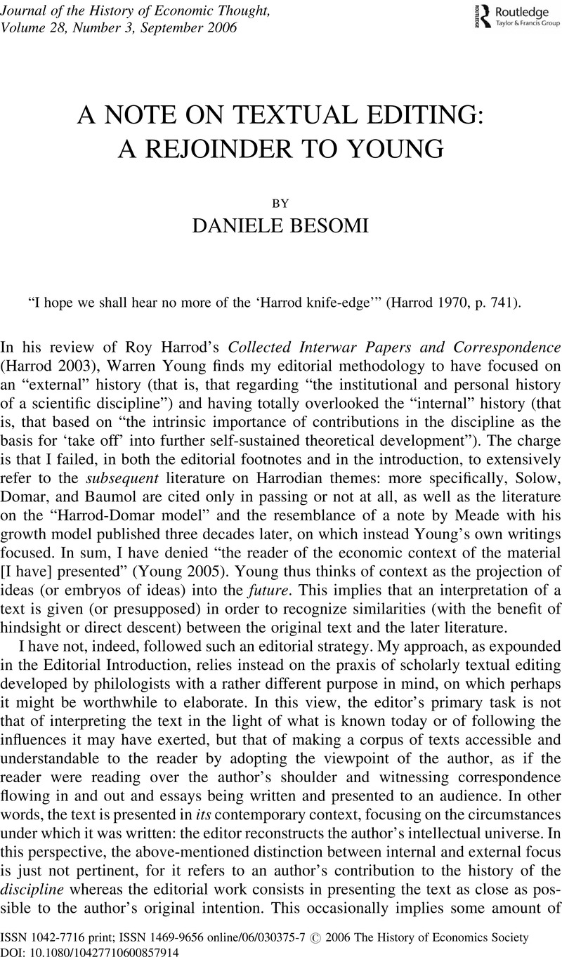 A Note on Textual Editing: A Rejoinder to Young | Journal of the ...
