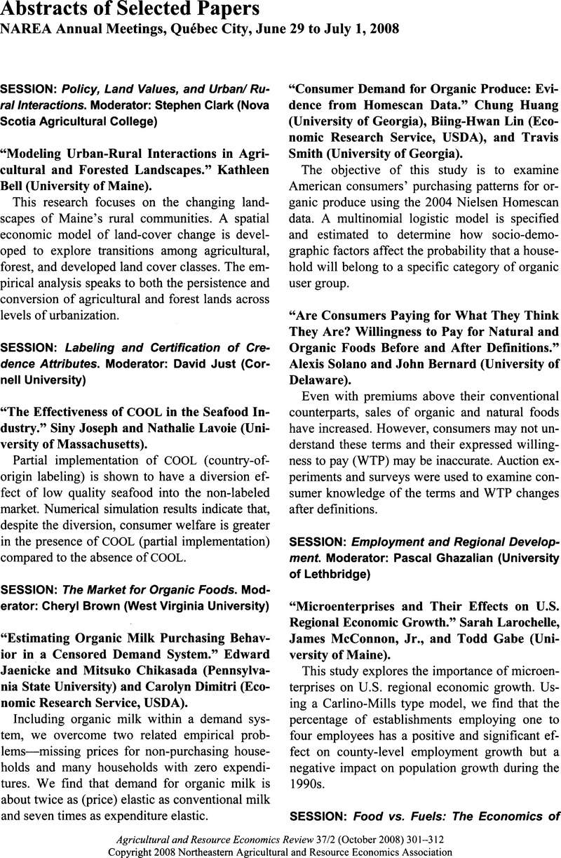 Abstracts of Selected Papers | Agricultural and Resource Economics ...