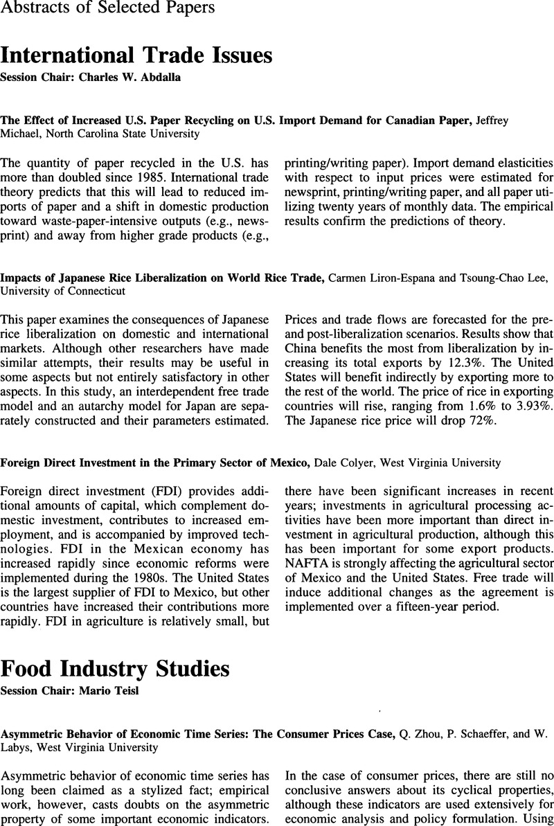 Abstracts of Selected Papers | Agricultural and Resource Economics ...