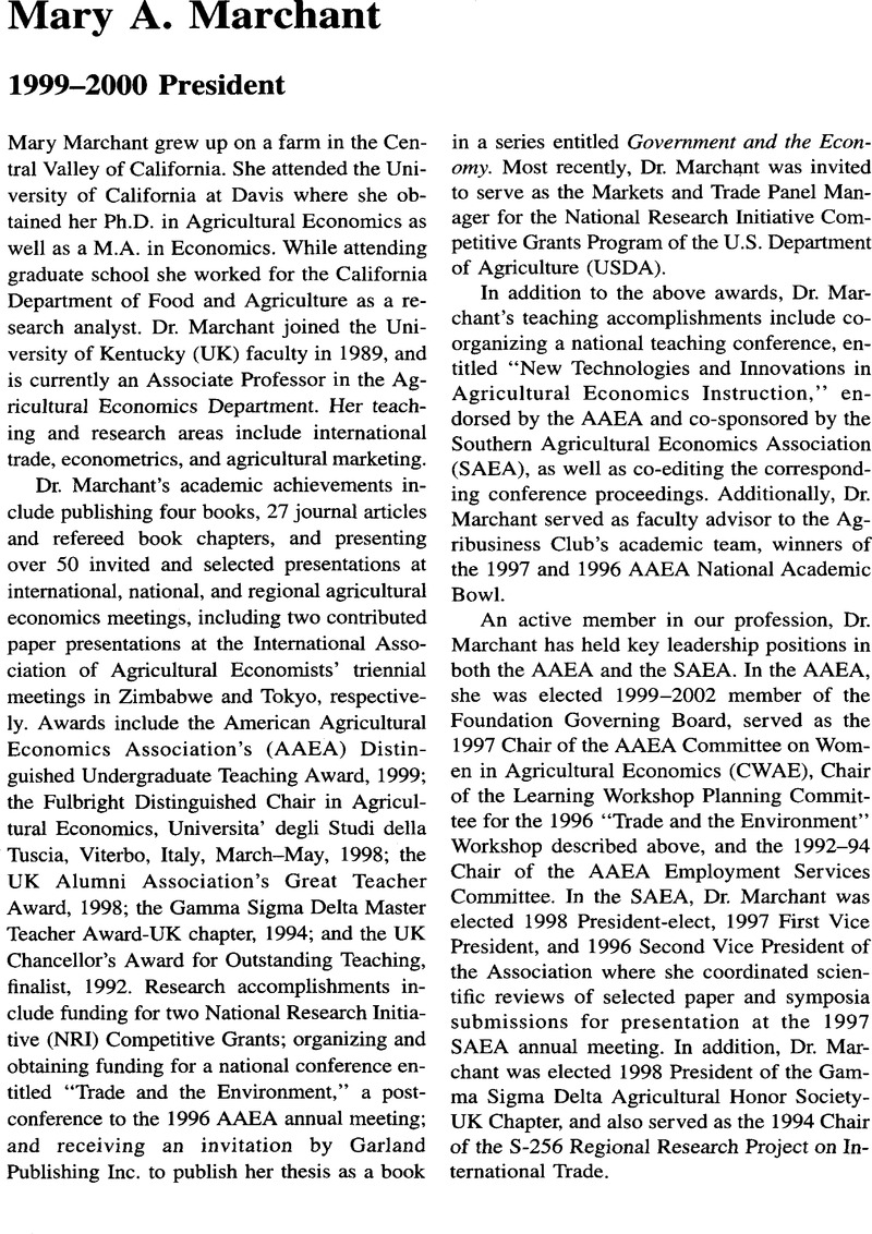 Mary A. Marchant | Journal of Agricultural and Applied Economics ...