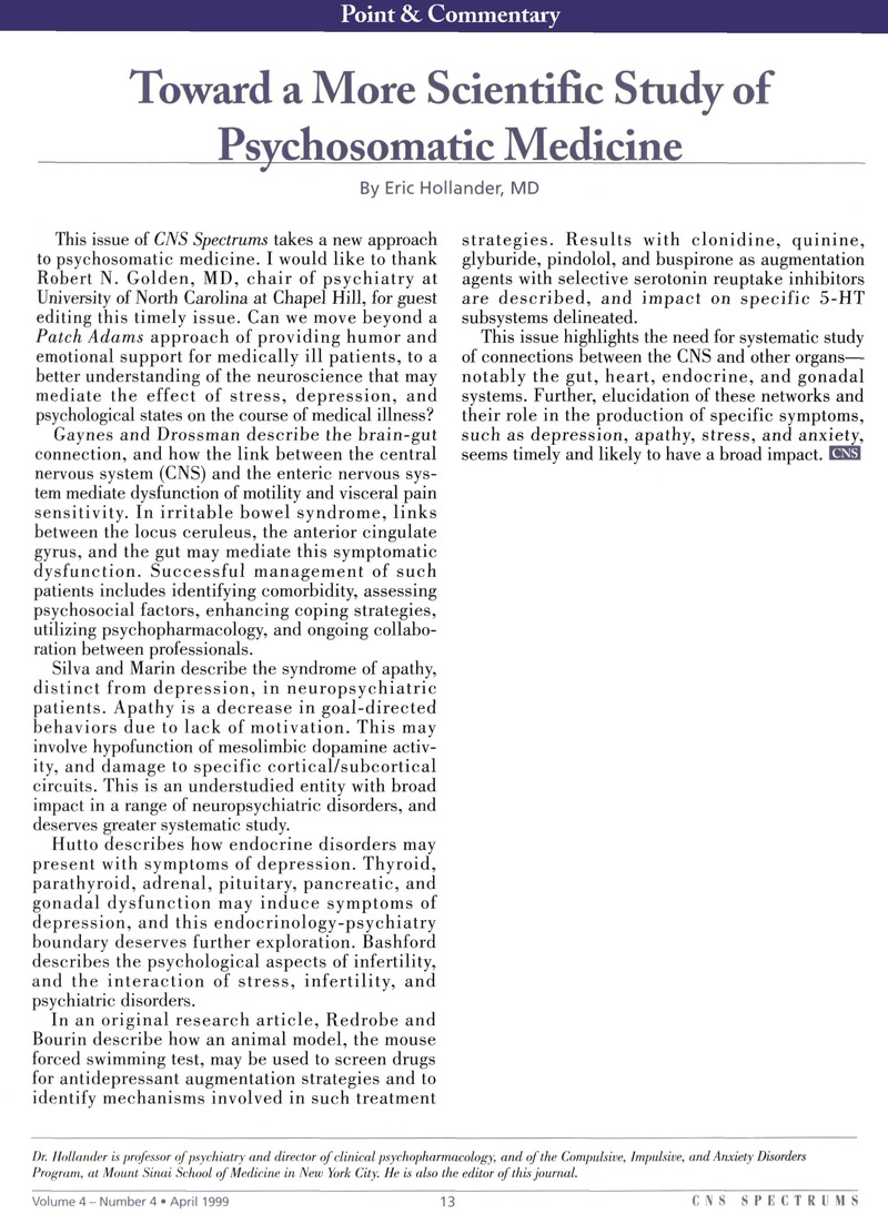 Toward a More Scientific Study of Psychosomatic Medicine | CNS ...