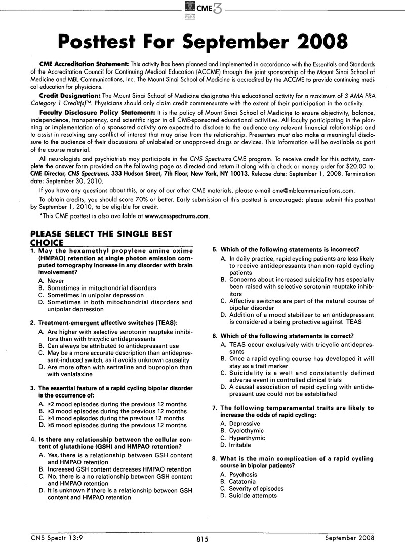 Read the three CME-designated articles and complete the CME posttest to ...