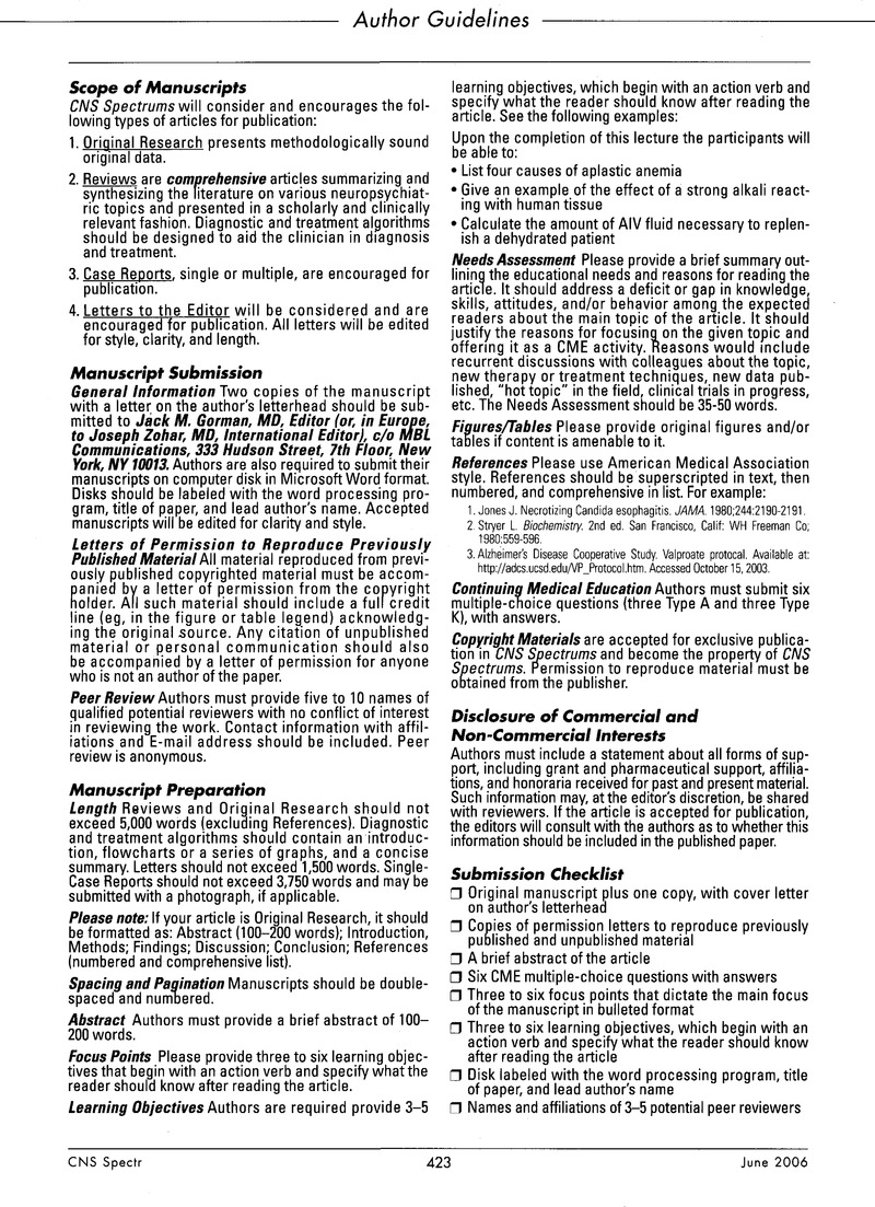 Author Guidelines | CNS Spectrums | Cambridge Core