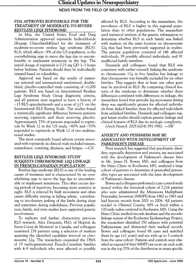 News From the Field of Neuroscience | CNS Spectrums | Cambridge Core