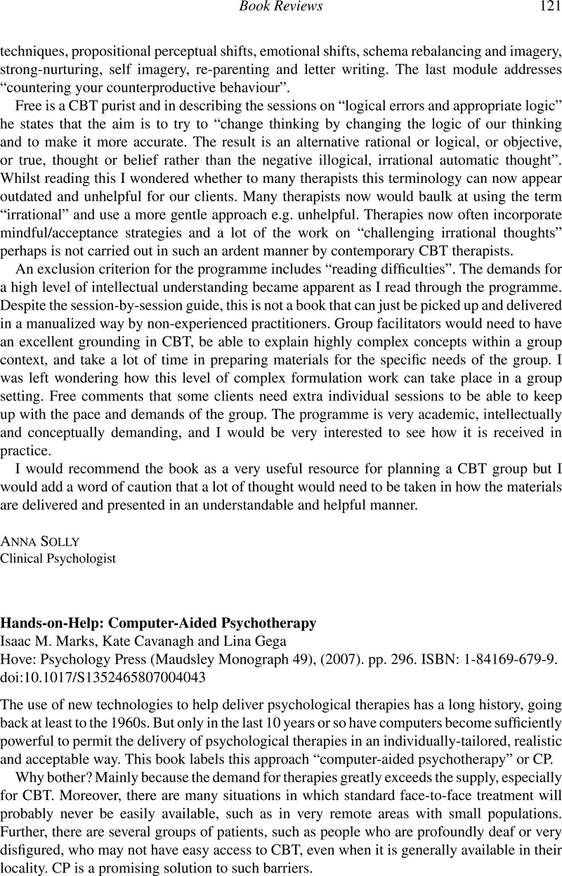 Hands-on-Help: Computer-Aided Psychotherapy Isaac M. Marks, Kate ...