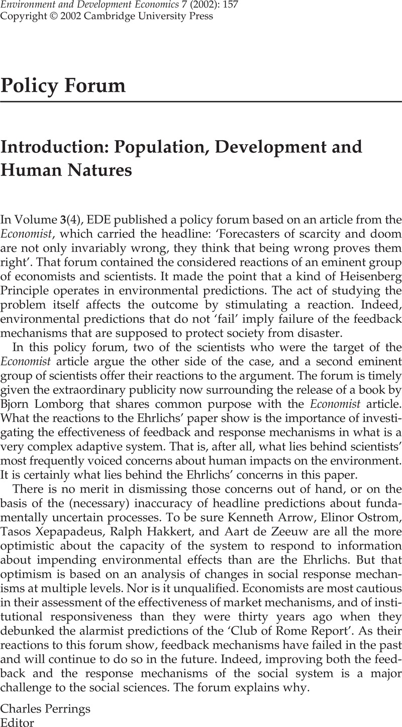 Introduction: Population, Development and Human Natures | Environment ...