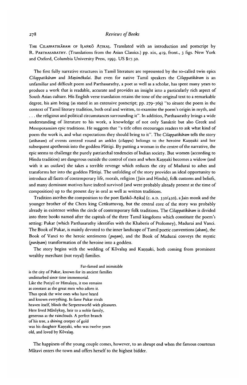 TheCilappatikāram of Iḷankō Aṭikaḷ. Translatedwith an introduction and postscript by R ...