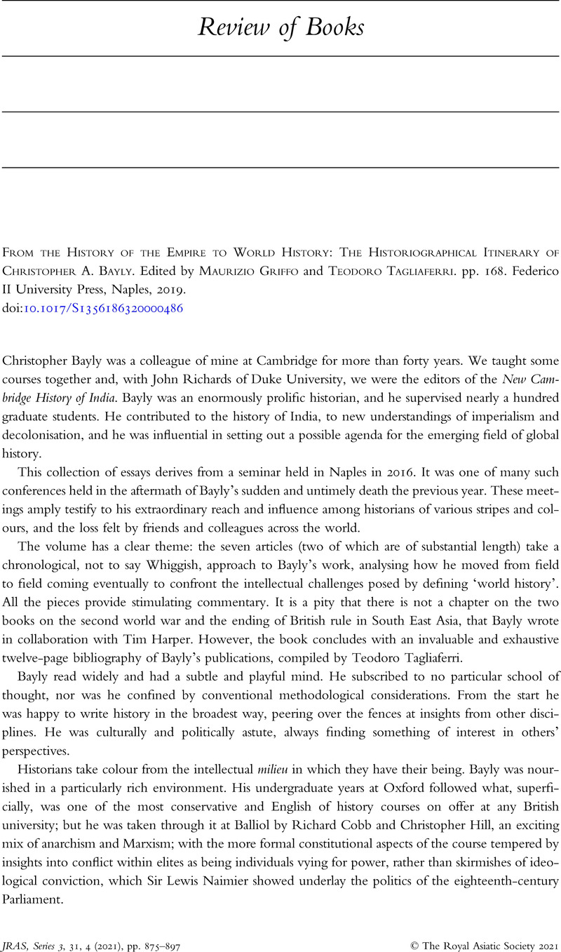 From the History of the Empire to World History: The Historiographical ...