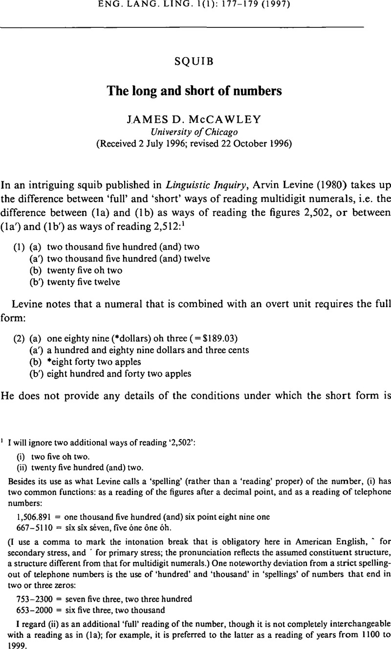 The long and short of numbers | English Language & Linguistics ...