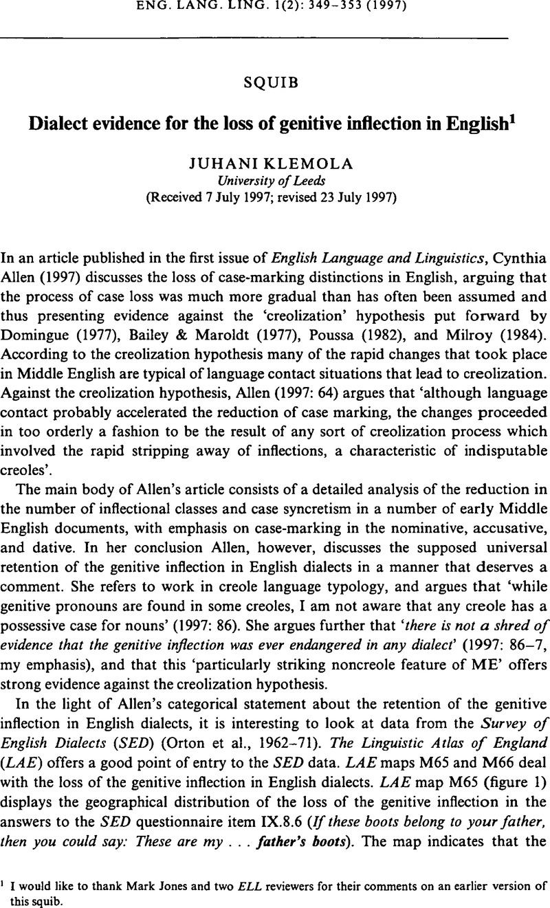 Dialect evidence for the loss of genitive inflection in English1 ...