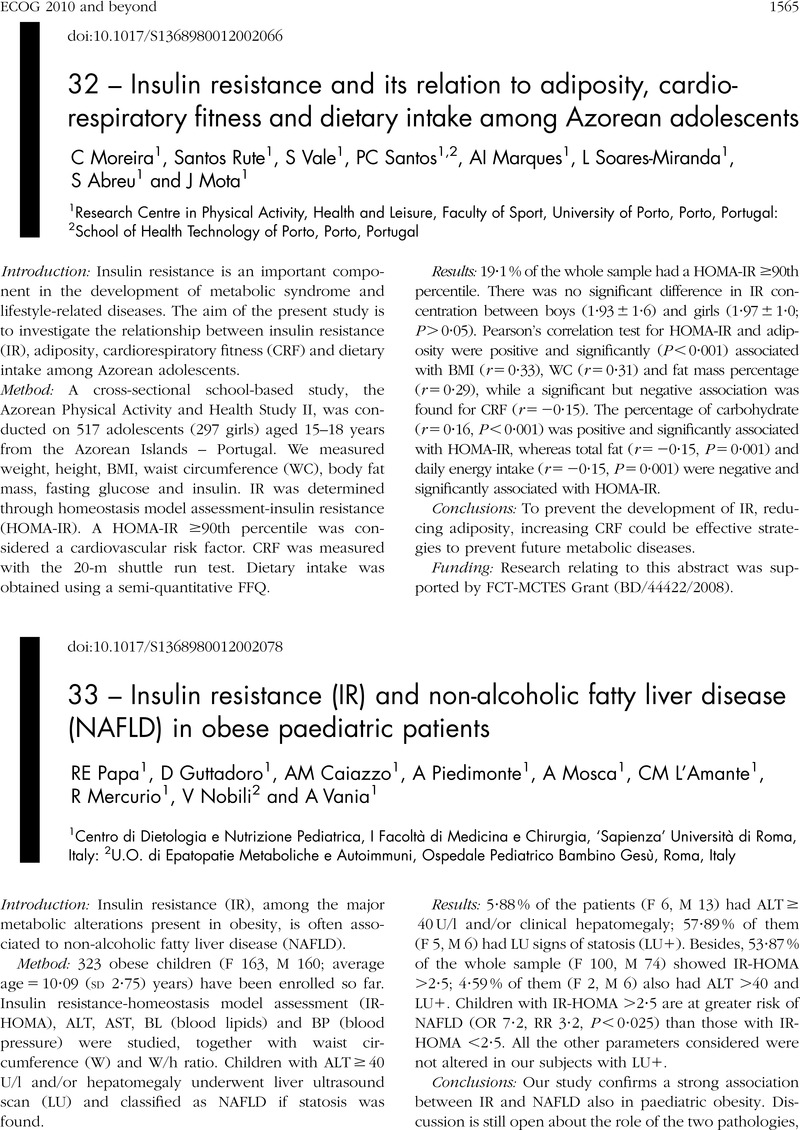 33 – Insulin resistance (IR) and non-alcoholic fatty liver disease ...