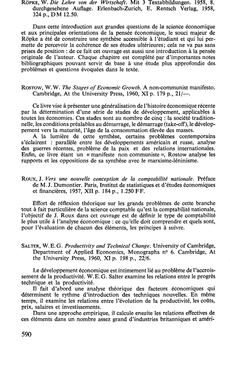 W.W. Rostow, The Stages of Economic Growth. A non-communist manifesto ...