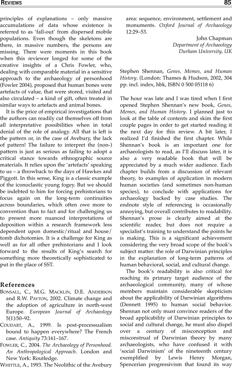 Stephen Shennan, Genes, Memes, and Human History. (London: Thames ...