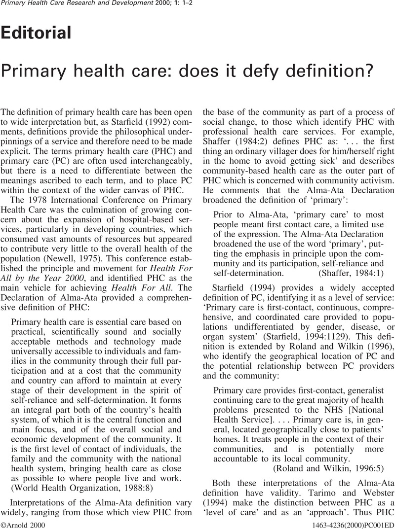Primary health care: does it defy definition? | Primary Health Care ...