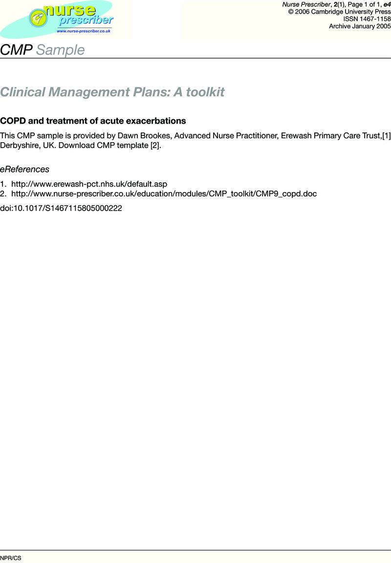 Clinical Management Plans: A toolkit: COPD and treatment of acute ...