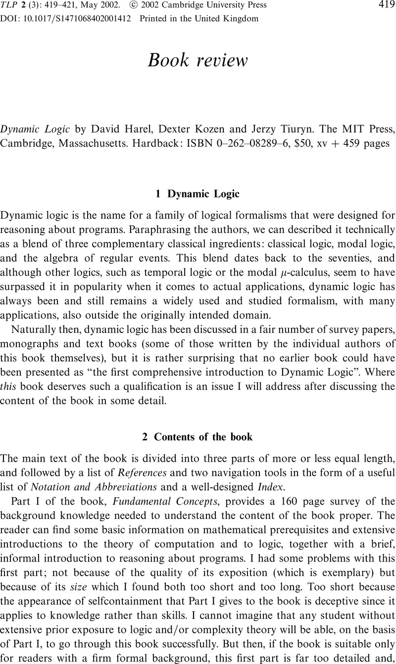 Dynamic Logic by David Harel, Dexter Kozen and Jerzy Tiuryn. The MIT ...