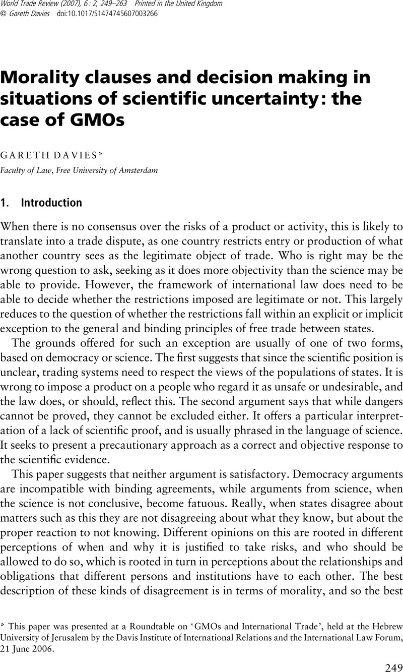 Morality clauses and decision making in situations of scientific ...