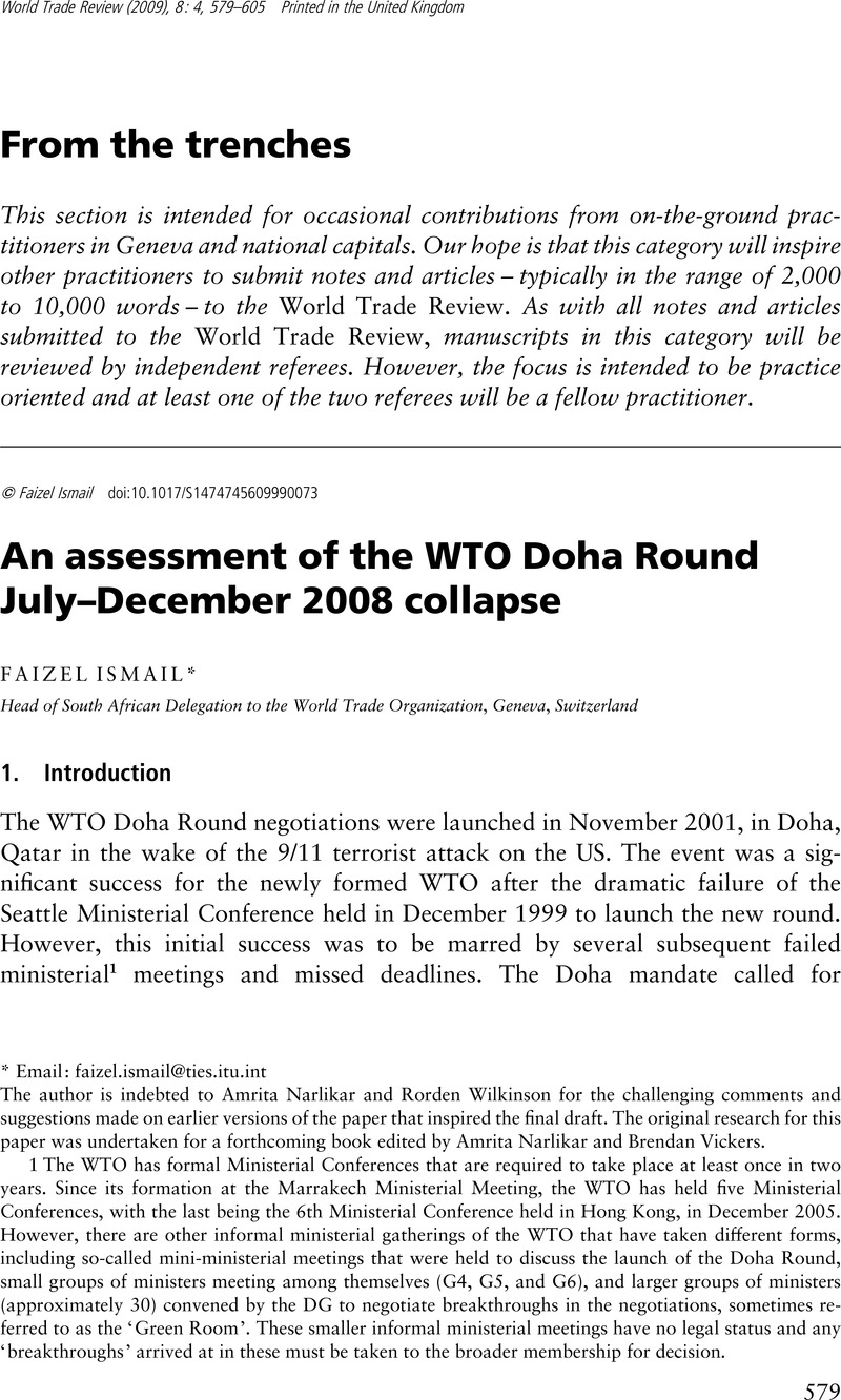 An assessment of the WTO Doha Round July–December 2008 collapse | World ...