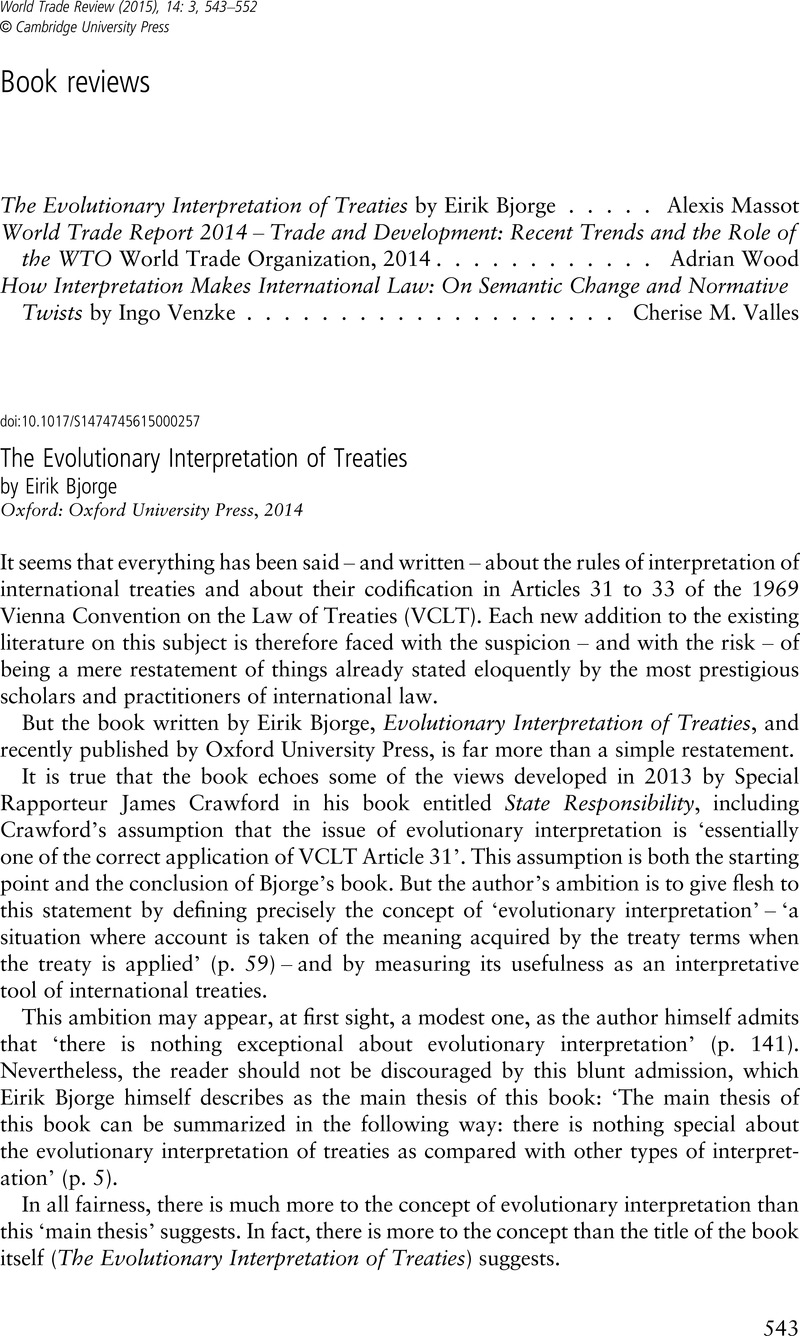The Evolutionary Interpretation Of Treaties By Eirik Bjorge Oxford