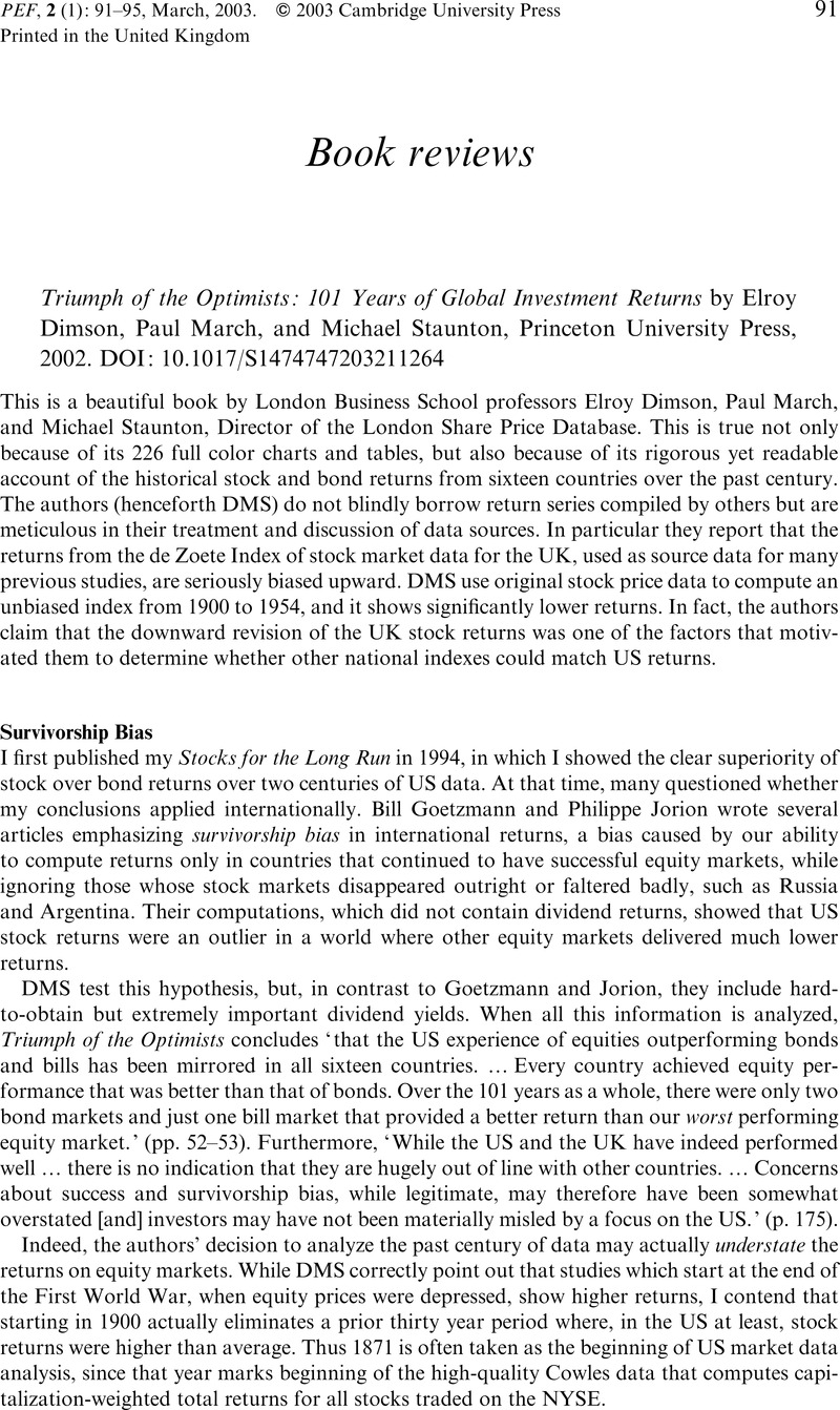 Triumph of the Optimists: 101 Years of Global Investment Returns by ...