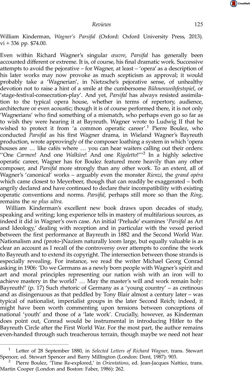 William Kinderman, Wagner's Parsifal (Oxford: Oxford University Press ...