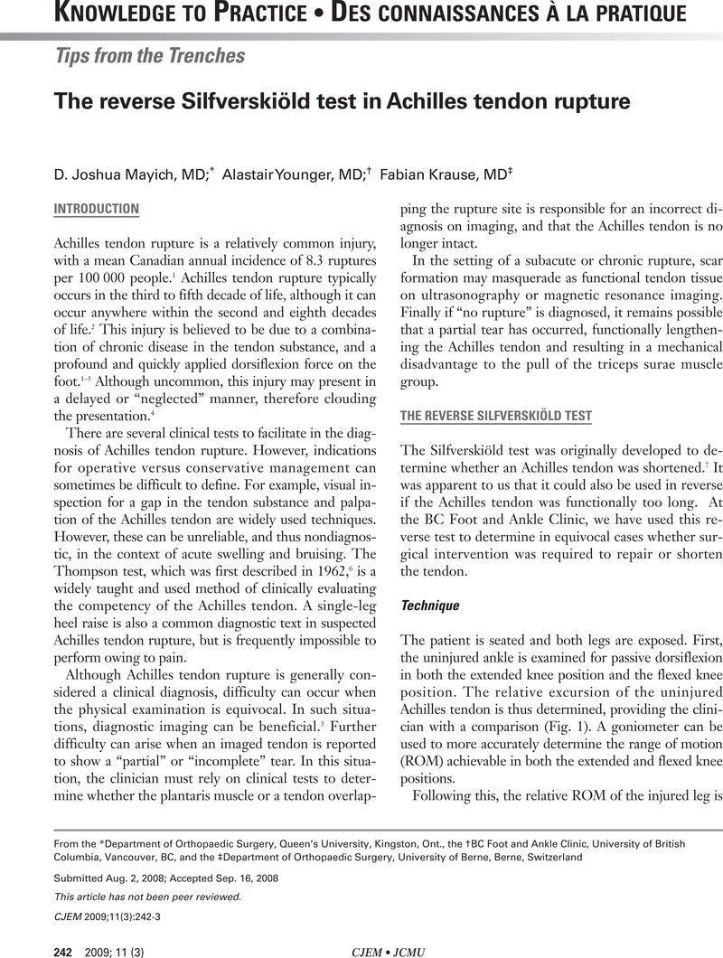 The reverse Silfverskiöld test in Achilles tendon rupture | Canadian ...