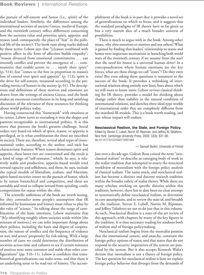 Neoclassical Realism, the State, and Foreign Policy. Edited by Steven E ...