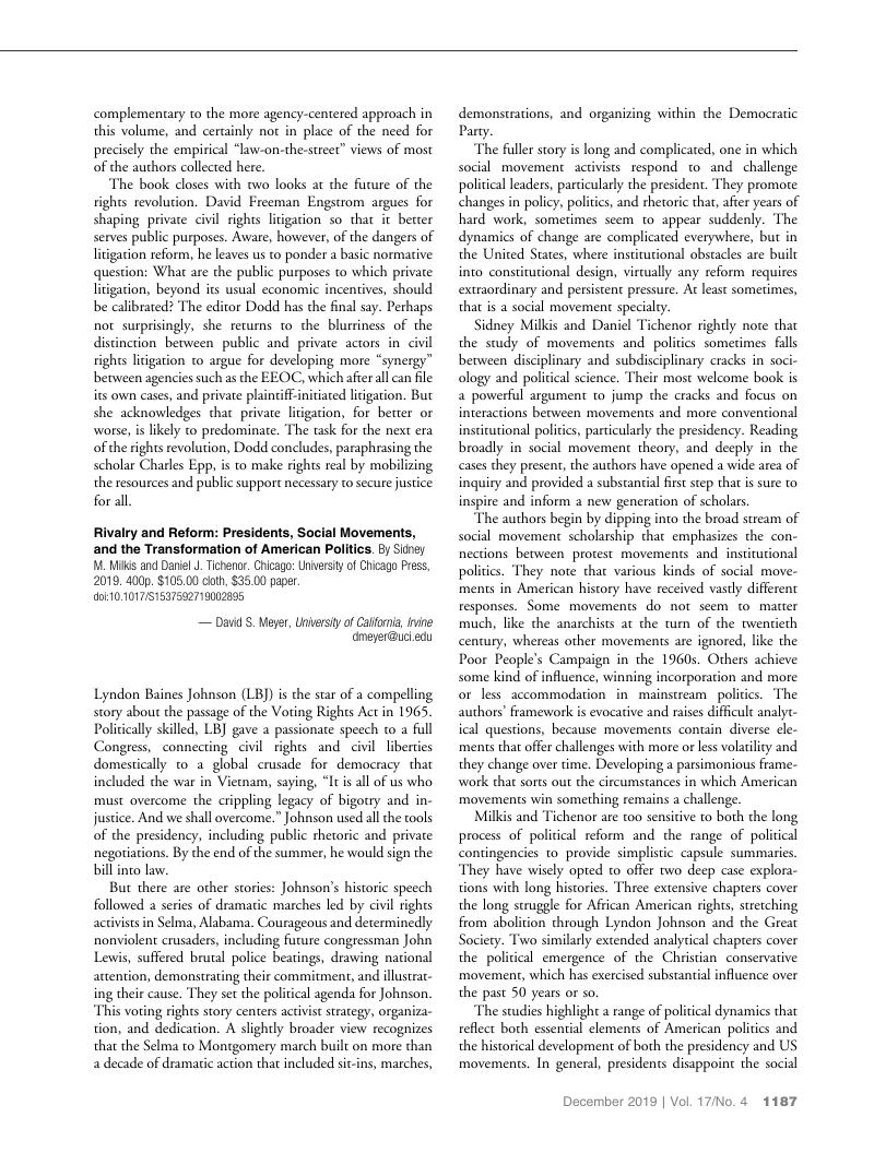 Rivalry and Reform: Presidents, Social Movements, and the ...