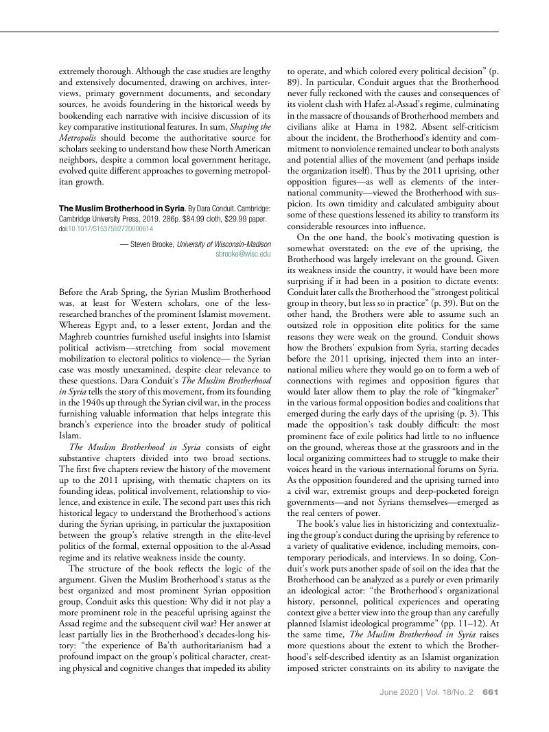 The Muslim Brotherhood in Syria. By Dara Conduit. Cambridge: Cambridge ...
