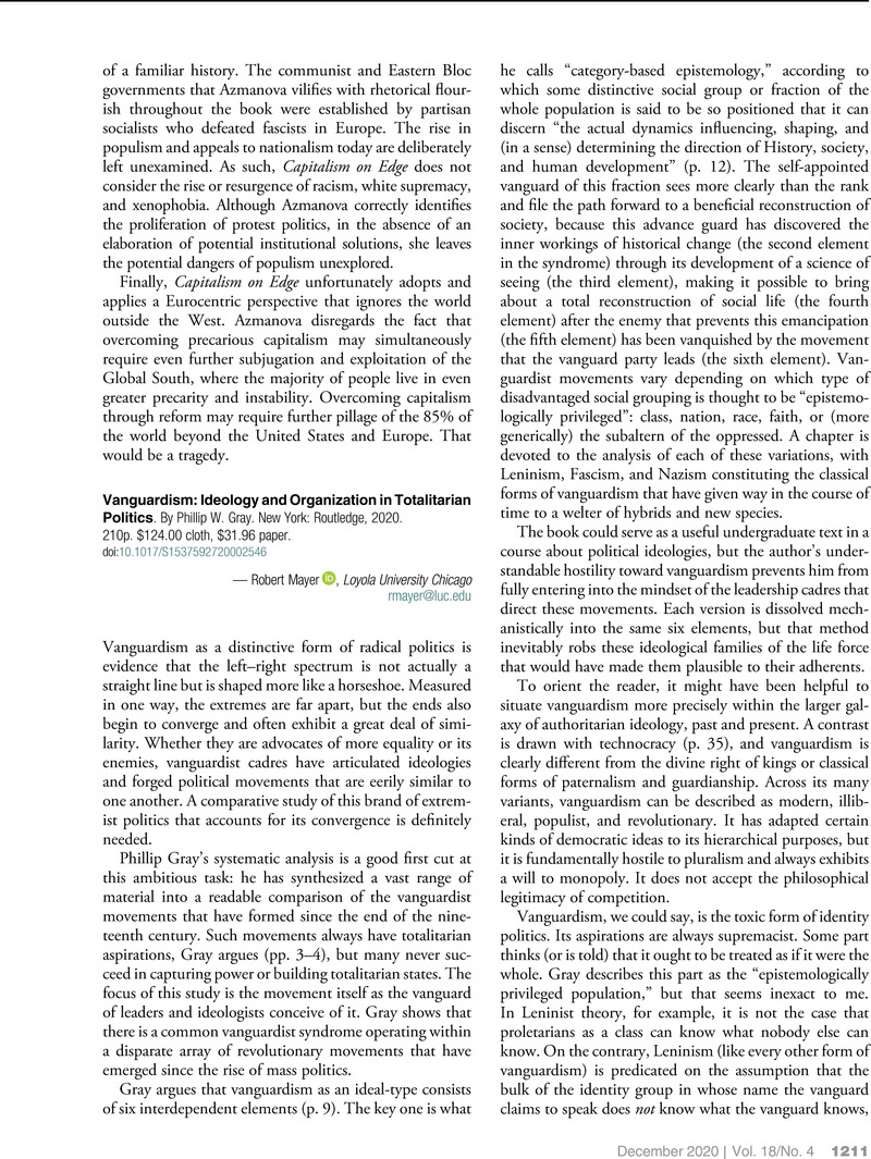 Vanguardism: Ideology and Organization in Totalitarian Politics. By ...