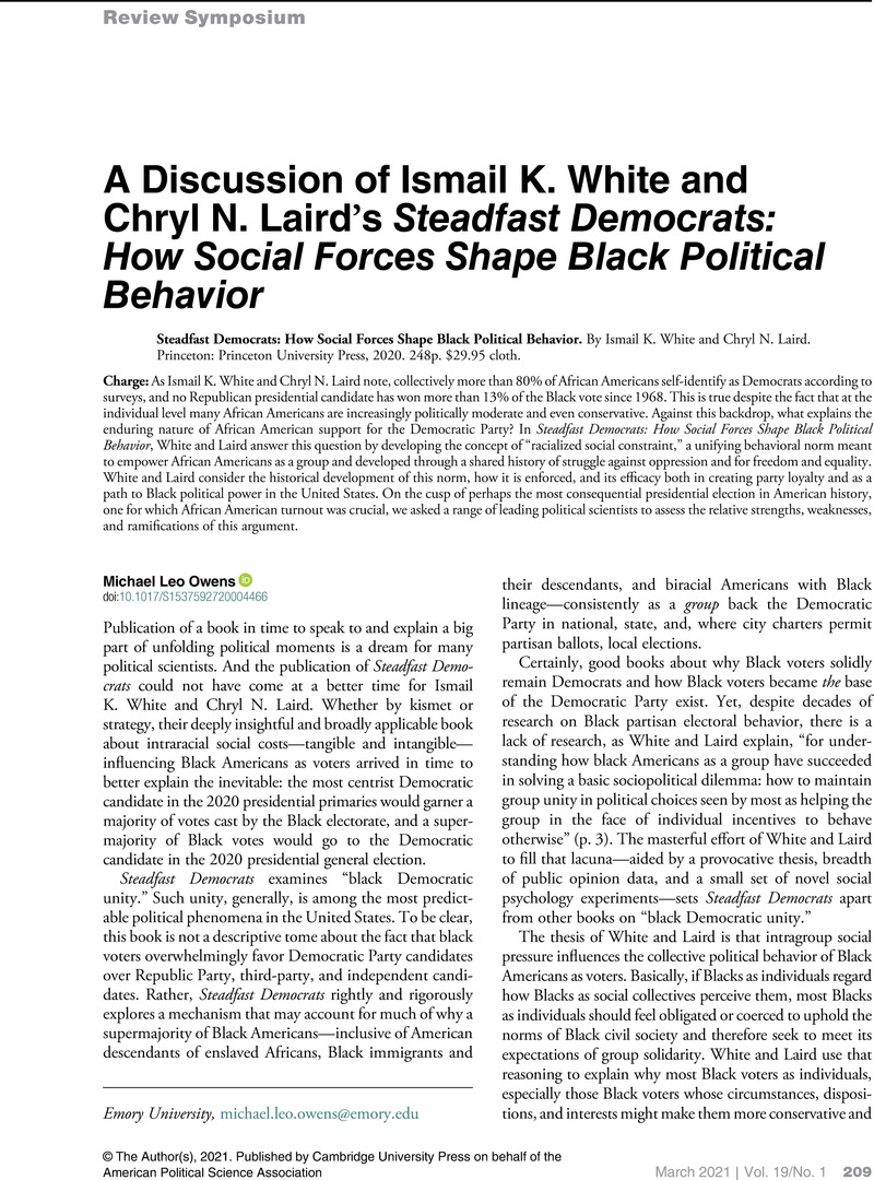 A Discussion of Ismail K. White and Chryl N. Laird’s Steadfast ...