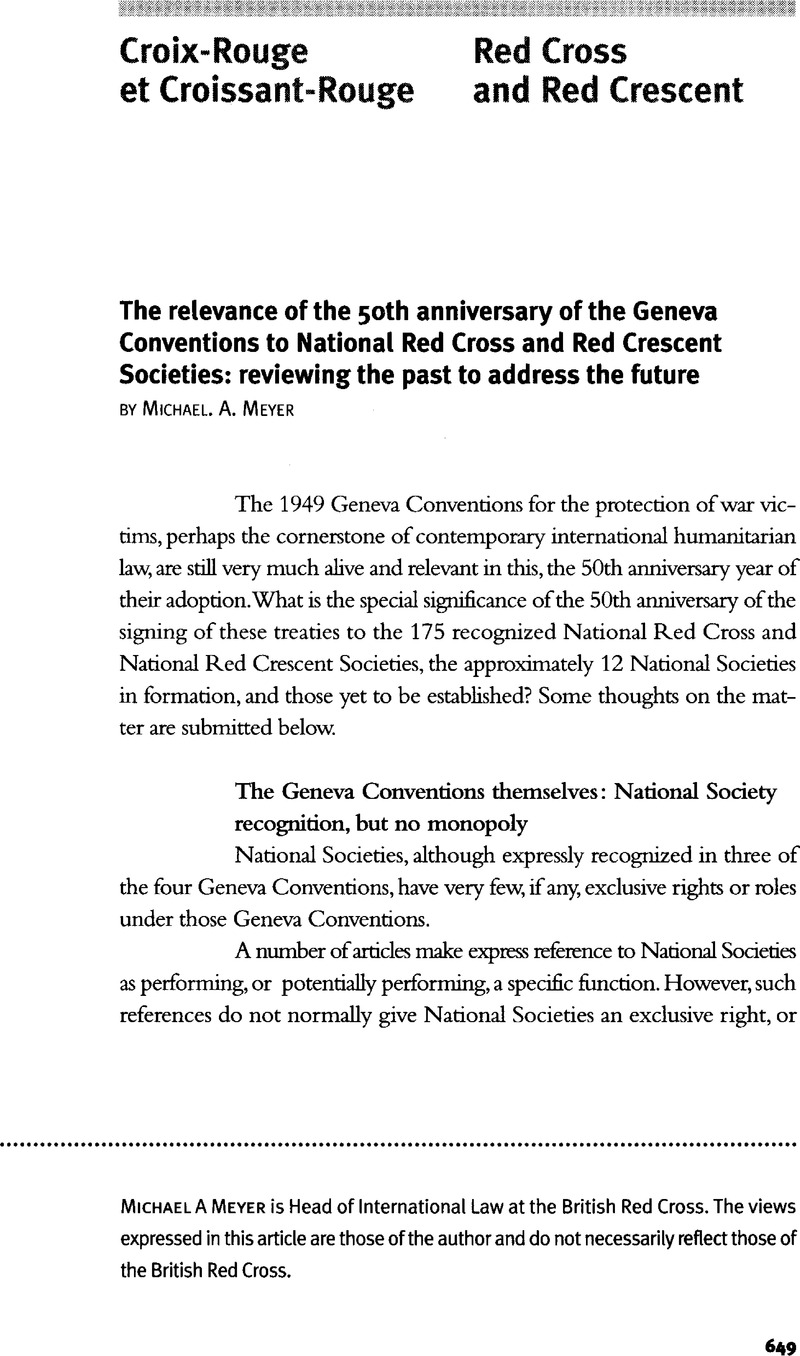The relevance of the 50th anniversary of the Geneva Conventions to ...