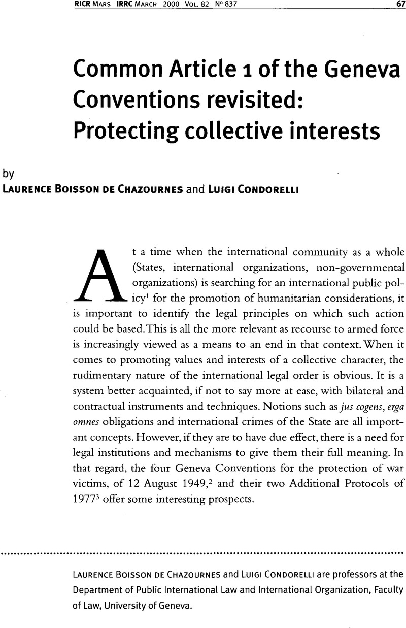 Common Article 1 of the Geneva Conventions revisited: Protecting ...