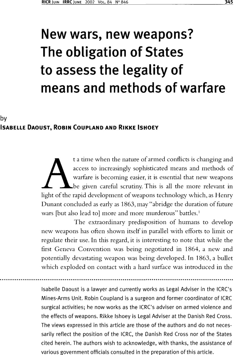 New wars, new weapons? The obligation of States to assess the legality ...