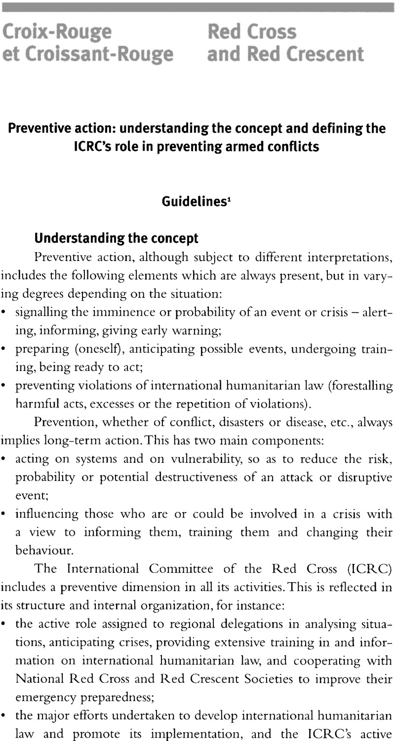 Preventive action: understanding the concept and defining the ICRC's ...