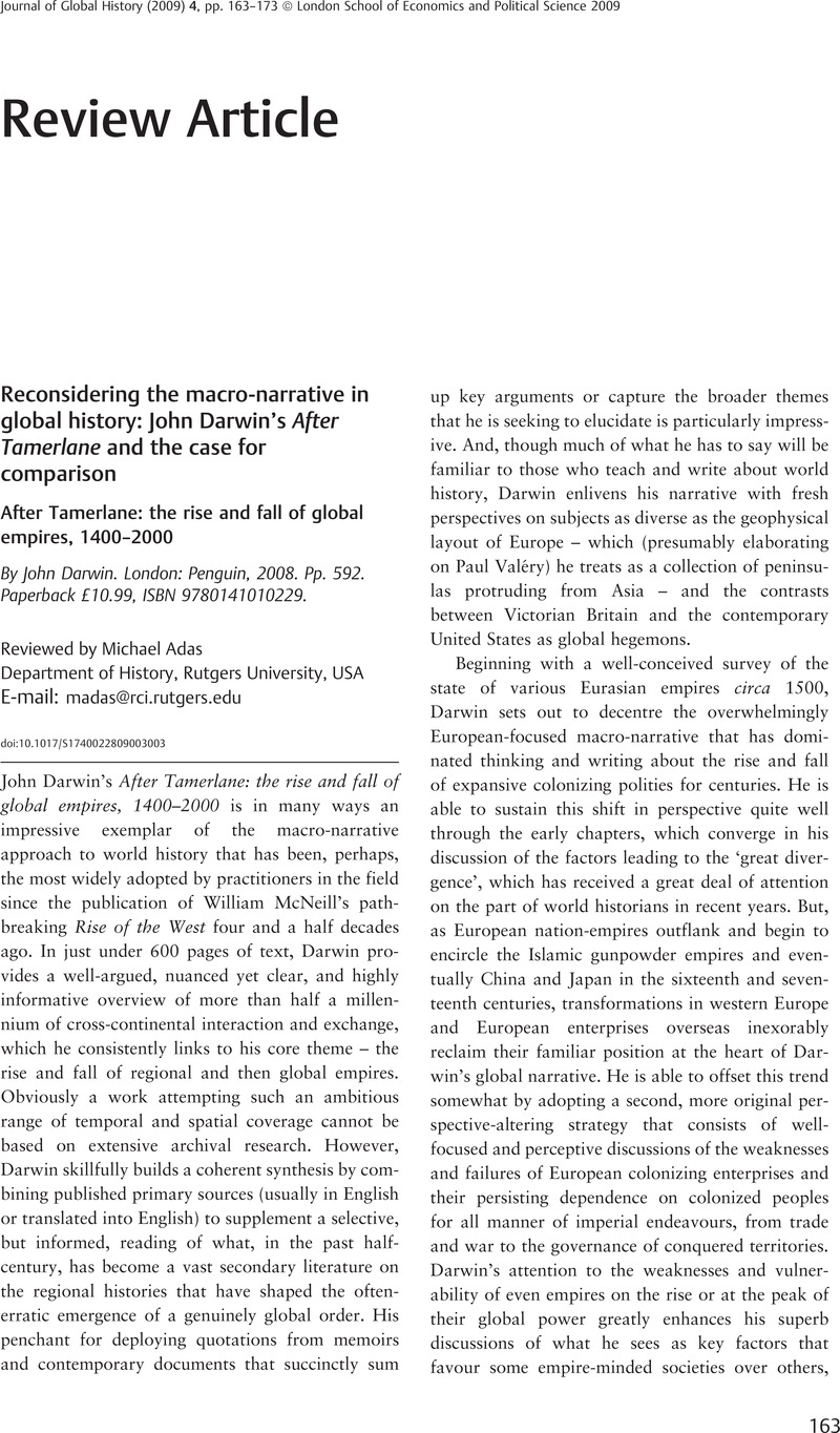 Reconsidering the macro-narrative in global history: John Darwin’s ...
