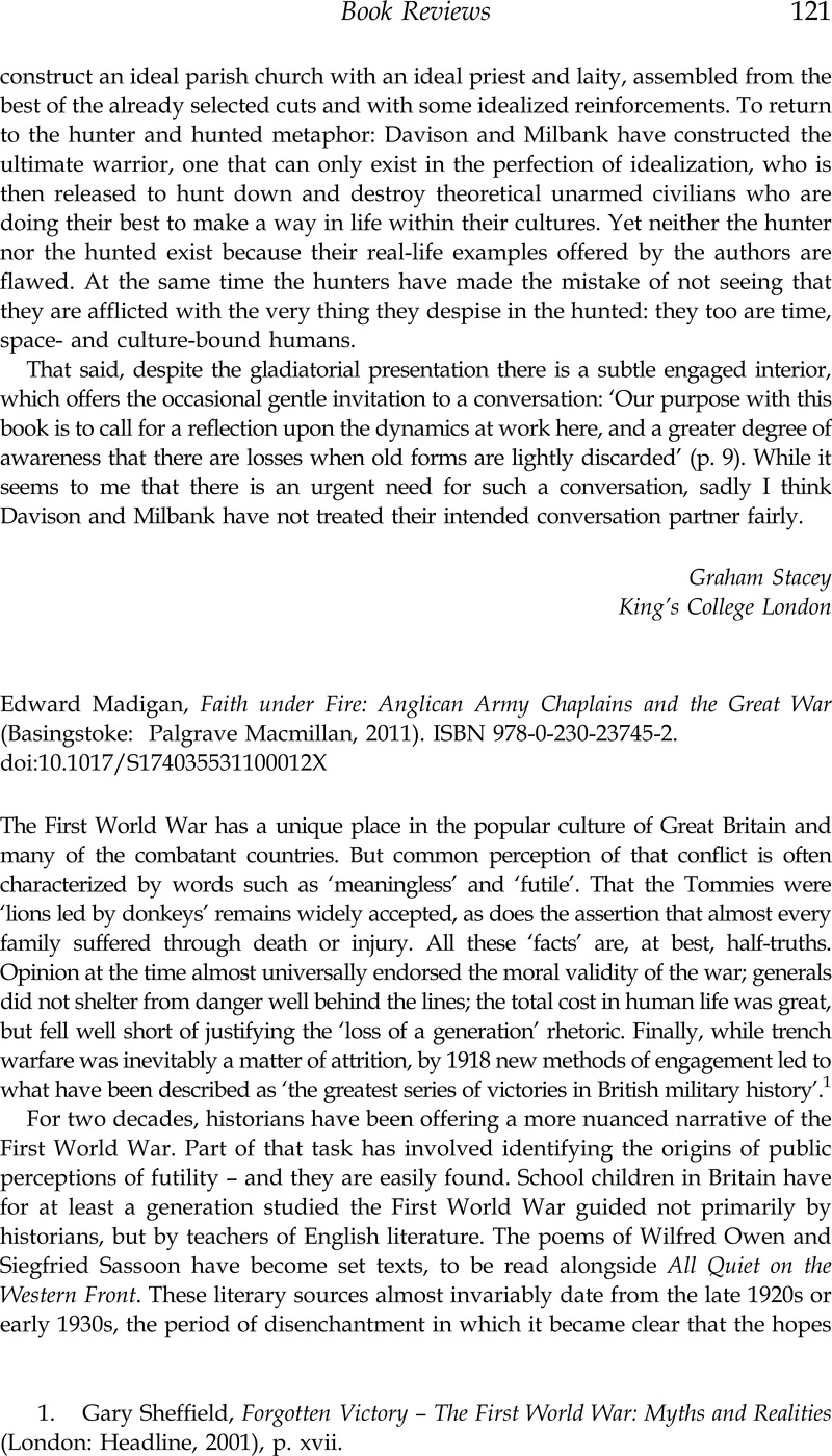 Edward Madigan, Faith under Fire: Anglican Army Chaplains and the Great ...
