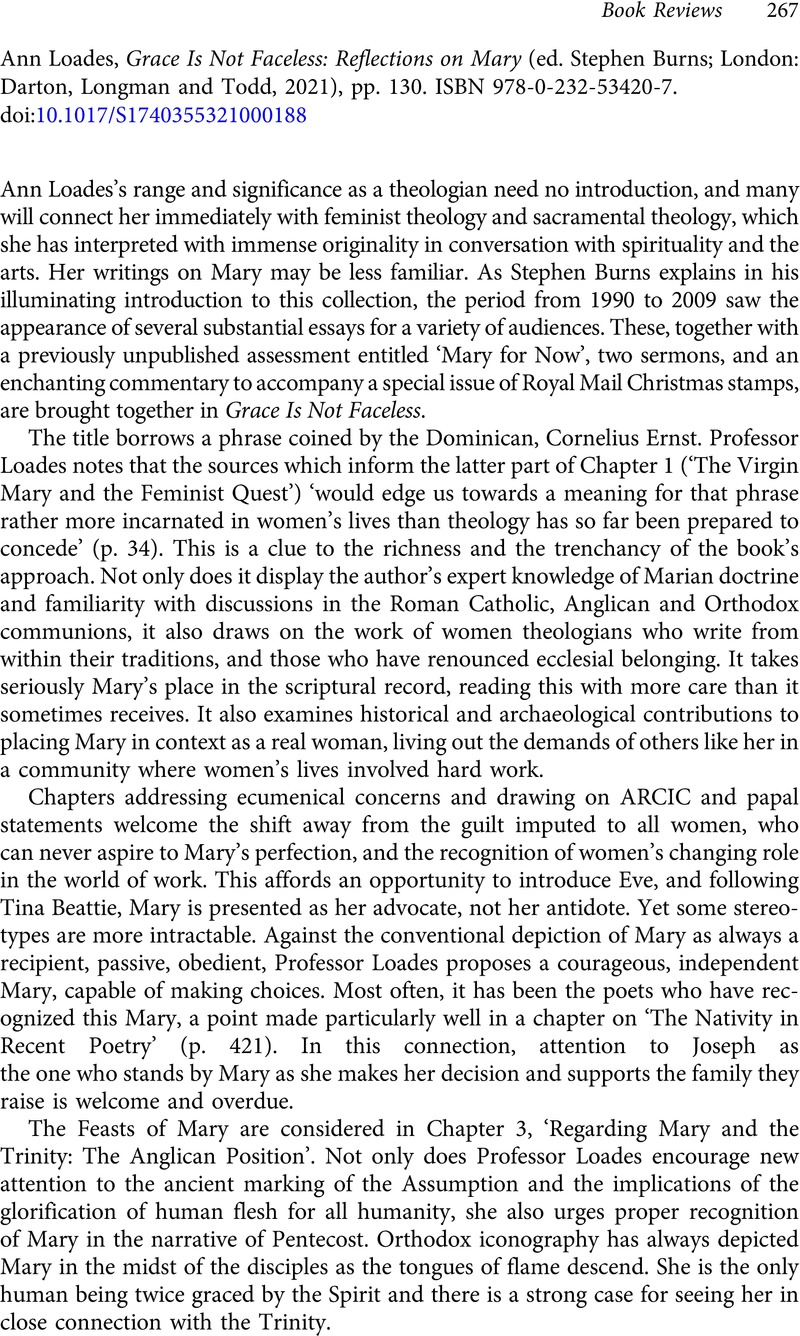 Ann Loades, Grace Is Not Faceless: Reflections on Mary (ed. Stephen ...