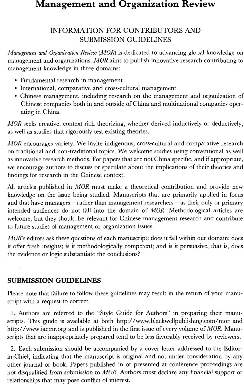 Information for Contributors and Submission Guidelines | Management and ...