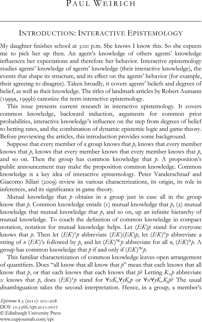 Introduction: Interactive Epistemology | Episteme | Cambridge Core