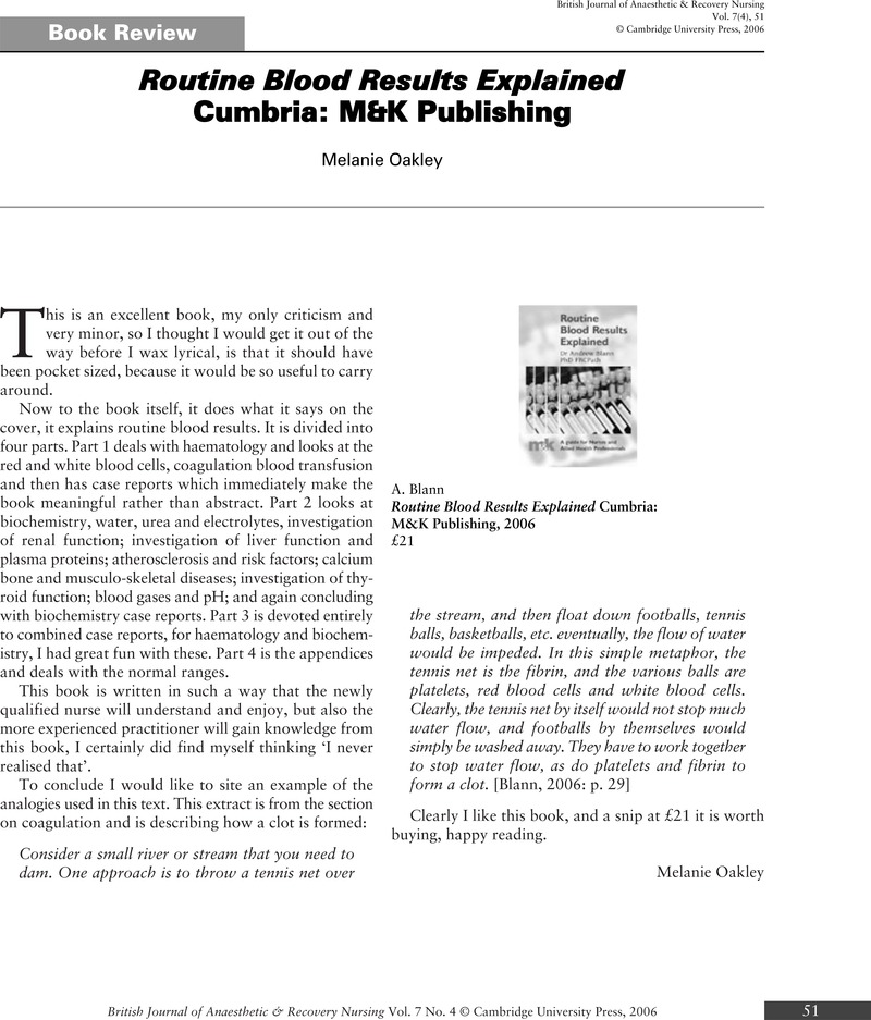 Routine Blood Results Explained Cumbria: M&K Publishing | British ...