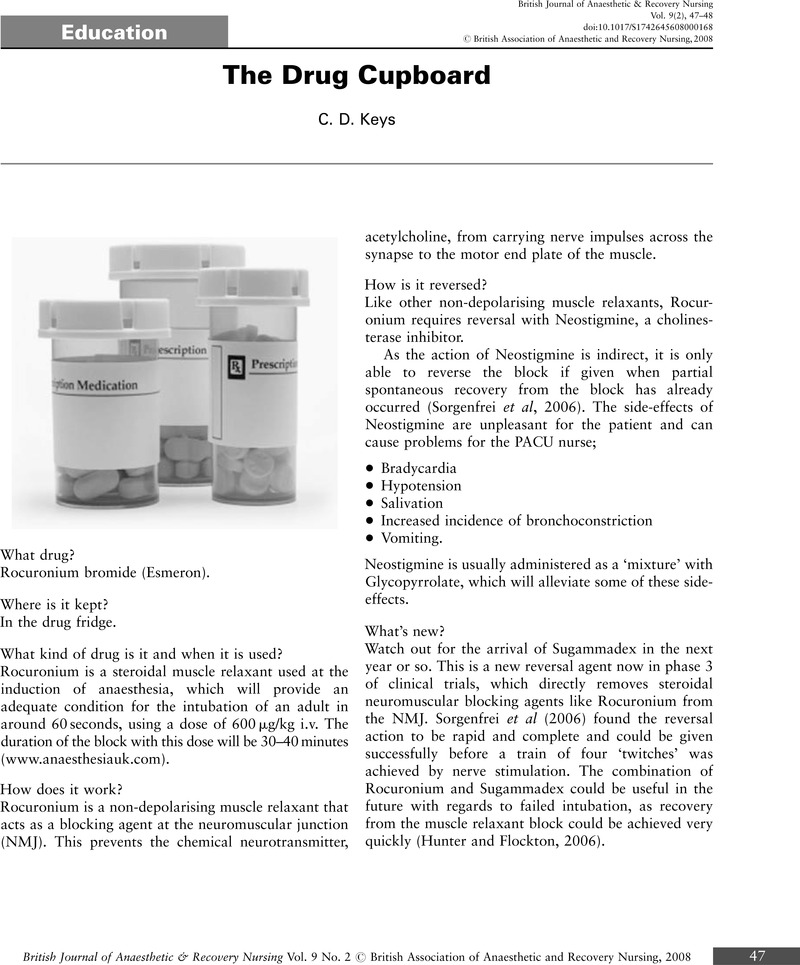 The Drug Cupboard | British Journal of Anaesthetic & Recovery Nursing ...