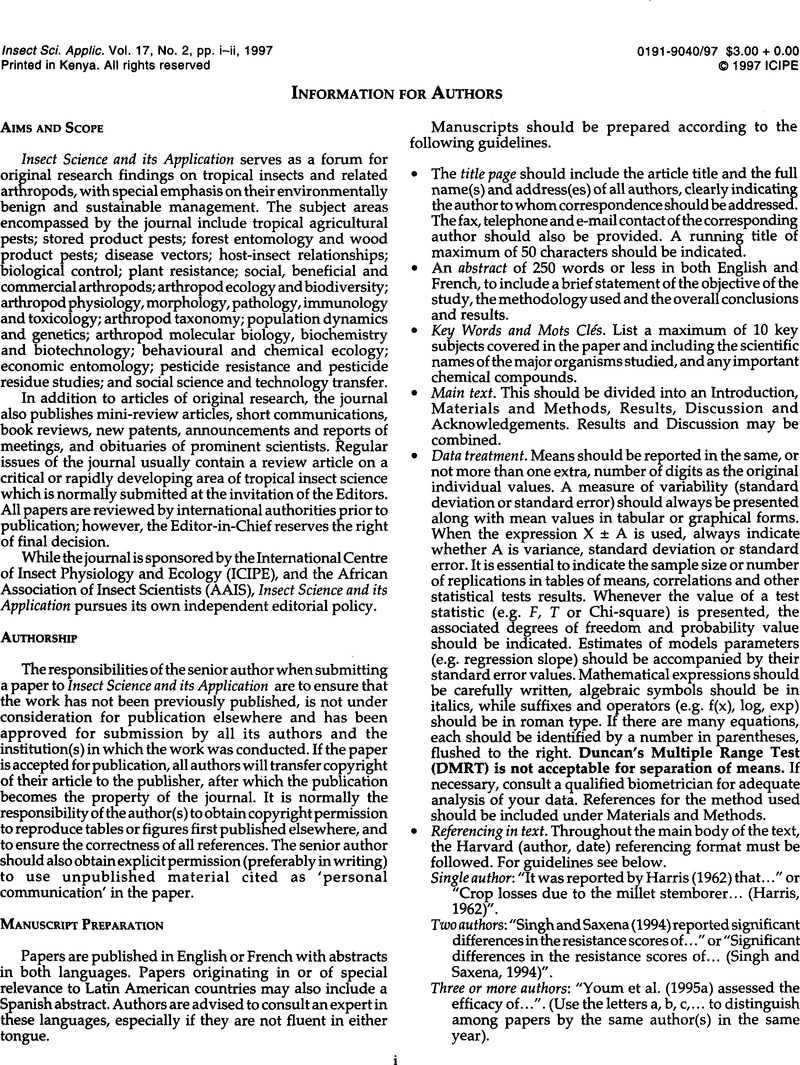 Information for Authors | International Journal of Tropical Insect Science | Cambridge Core