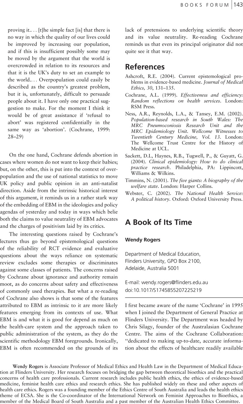 A Book of Its Time - Review of Archie Cochrane’s Effectiveness and ...