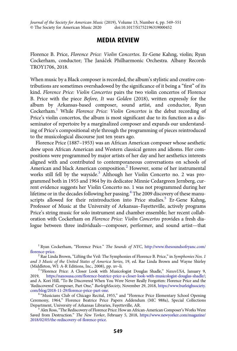 Florence B. Price, Florence Price: Violin Concertos. Er-Gene Kahng ...