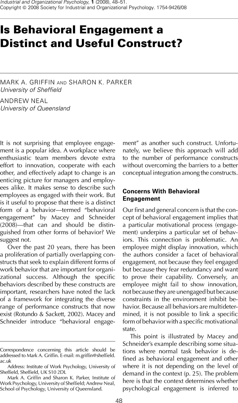 Is Behavioral Engagement a Distinct and Useful Construct? | Industrial ...