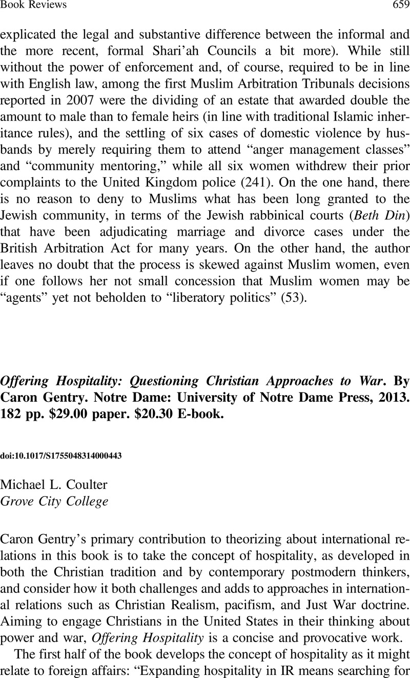 Offering Hospitality: Questioning Christian Approaches to War. By Caron ...