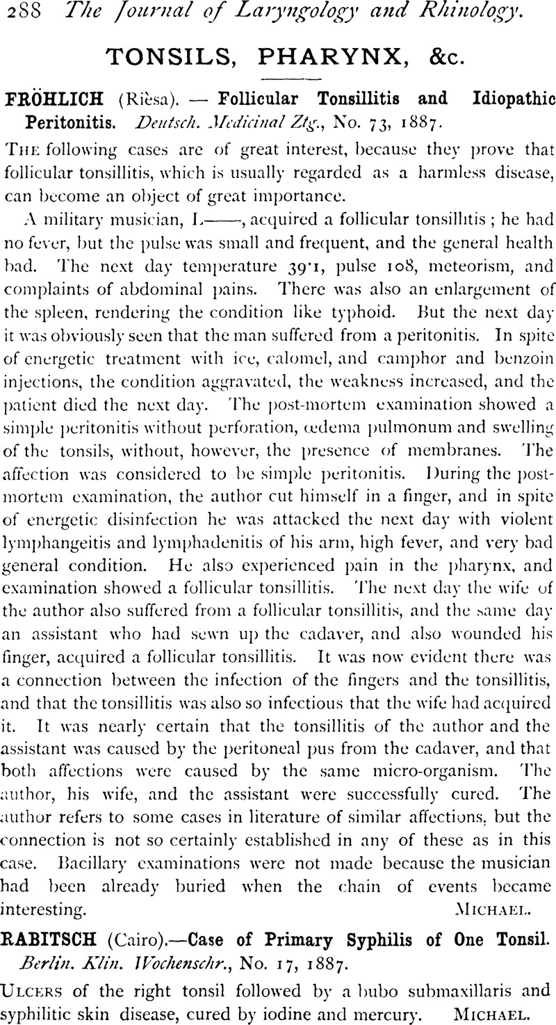 Tonsils, Pharynx, &c. | The Journal of Laryngology & Otology ...