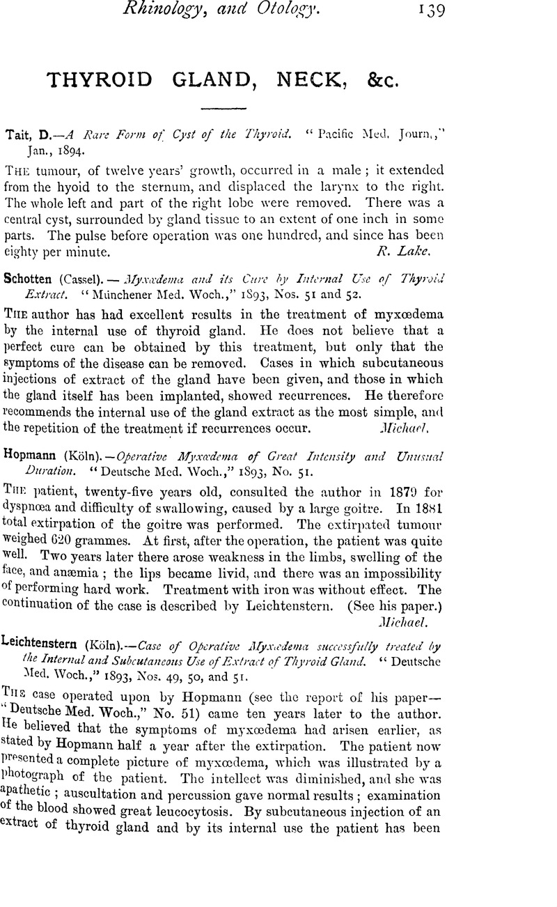 Thyroid Gland Neck Andc The Journal Of Laryngology And Otology Cambridge Core